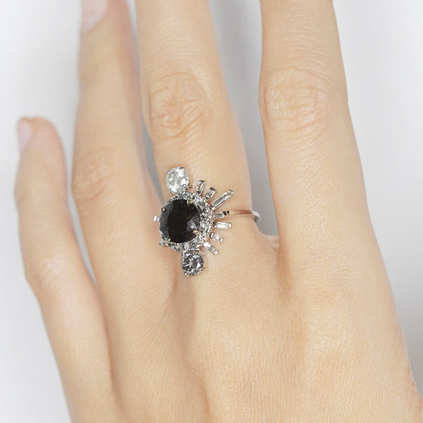 Galaxy Rare neptunite diamond ring - xiao wang jewelry
