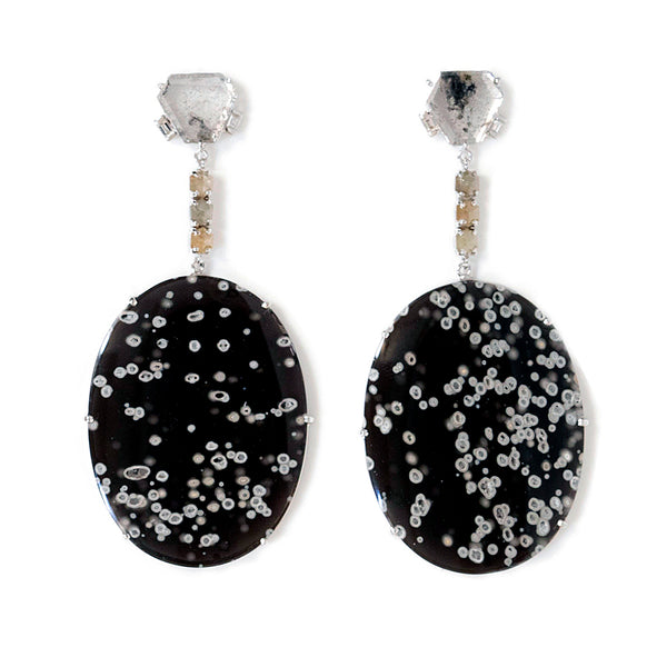 Galaxy Rare cosmic obsidian diamond slice earrings - xiao wang jewelry