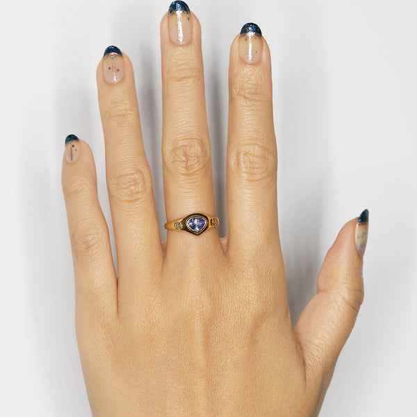 Neptune trillion light blue sapphire diamond ring - xiao wang jewelry