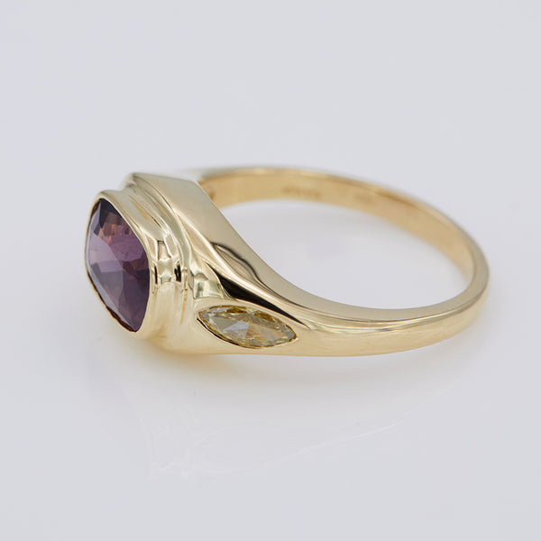 Neptune pinkish purple spinel diamond signet ring - xiao wang jewelry
