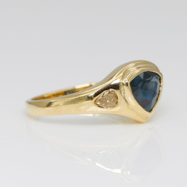 Neptune trillion sapphire diamond signet ring - xiao wang jewelry